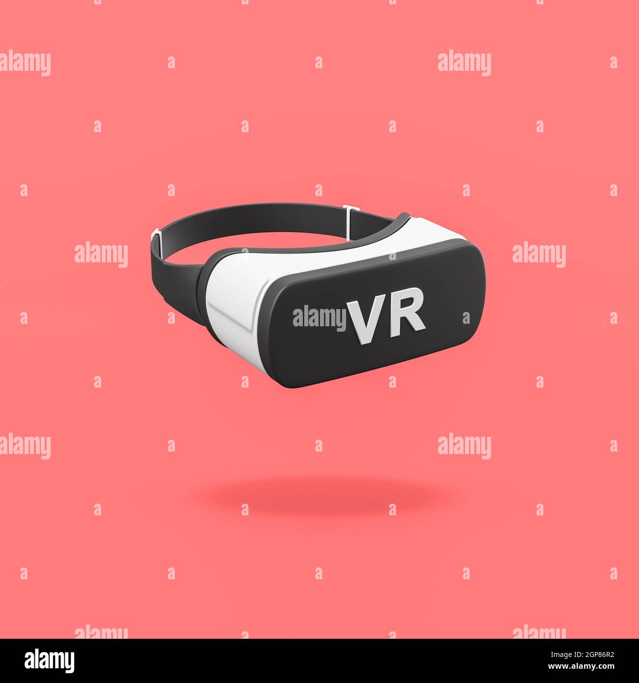 Black and White VR Virtual Reality Headset Isolated on Flat Red ...