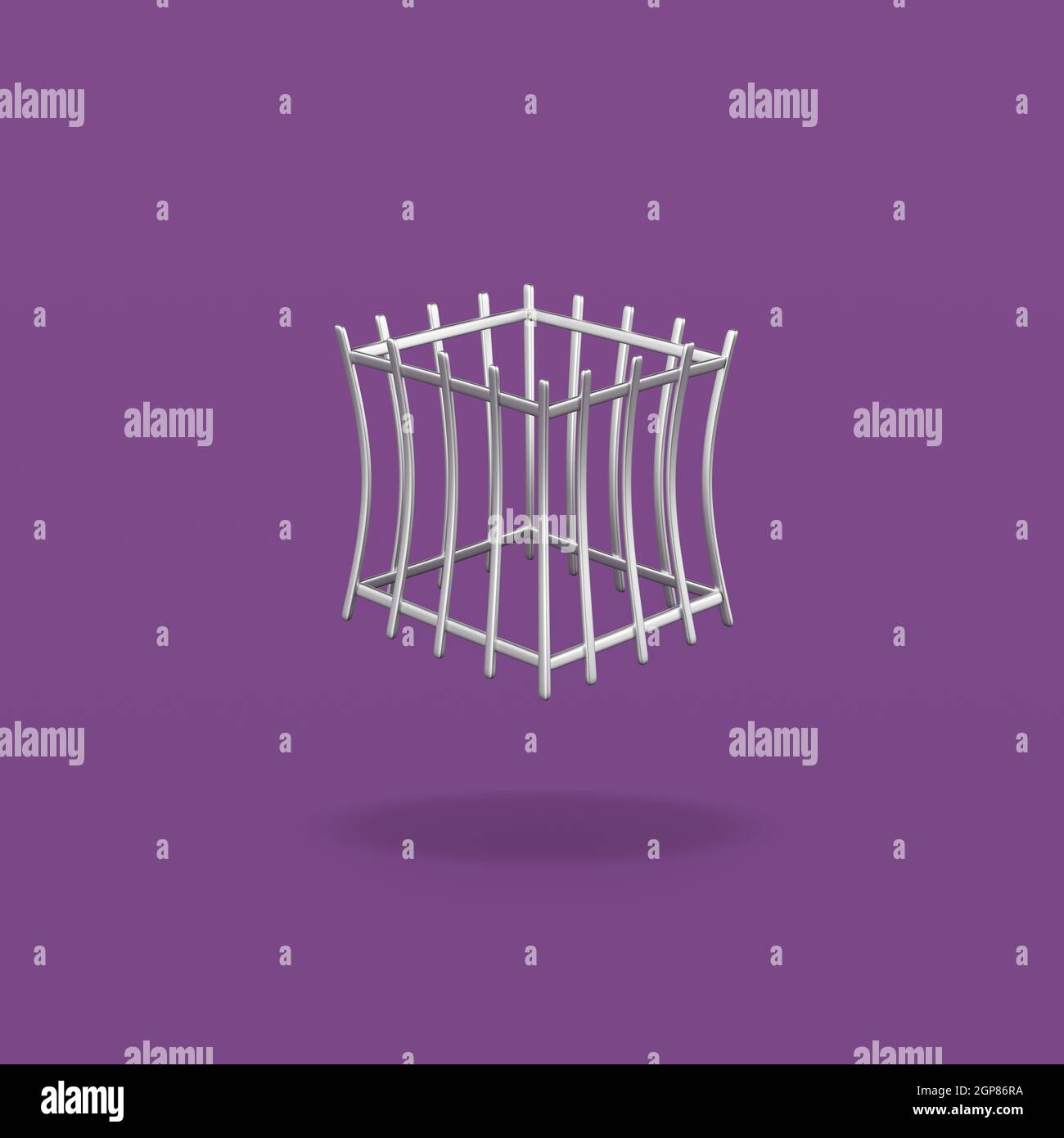 Cartoon Empty Iron Cage on Flat Purple Background with Shadow 3D ...