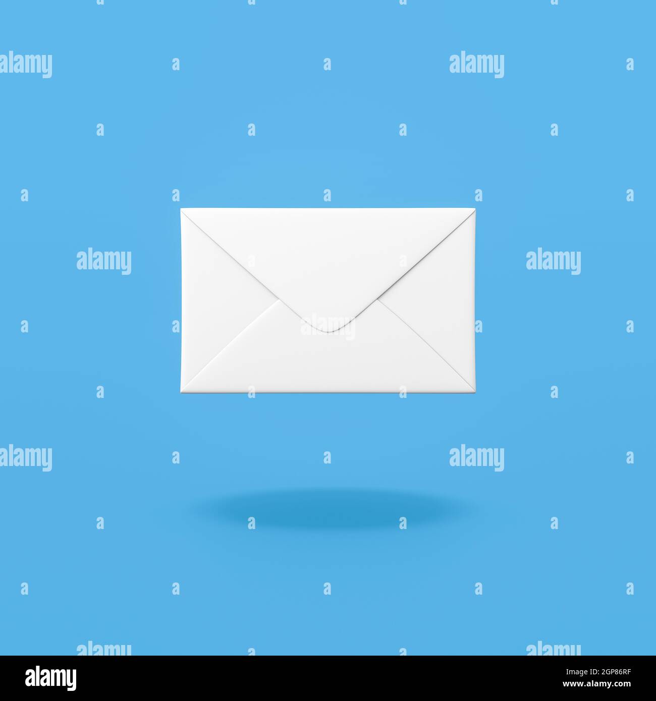Single White Closed Paper Mail Envelope on Flat Blue Background with ...