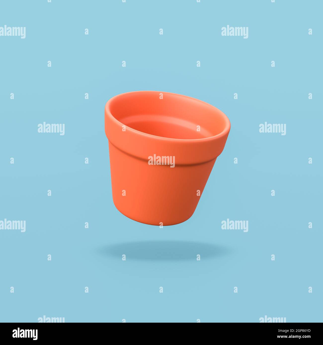 Earthenware Empty Flowerpot Isolated on Flat Blue Background with ...