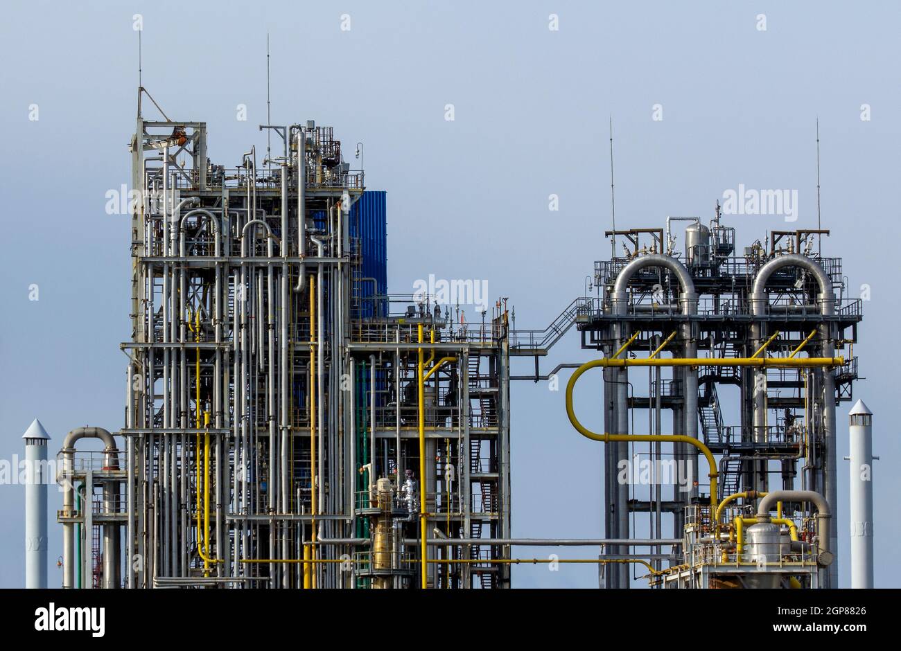 Technological installation of an oil and gas factory complex against a ...