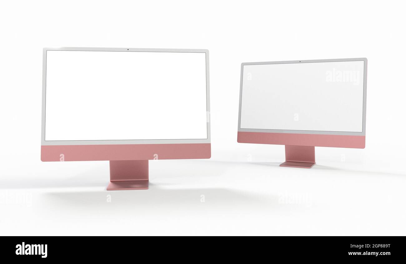 3D rendering of computer monitors with blank white screens Stock Photo ...