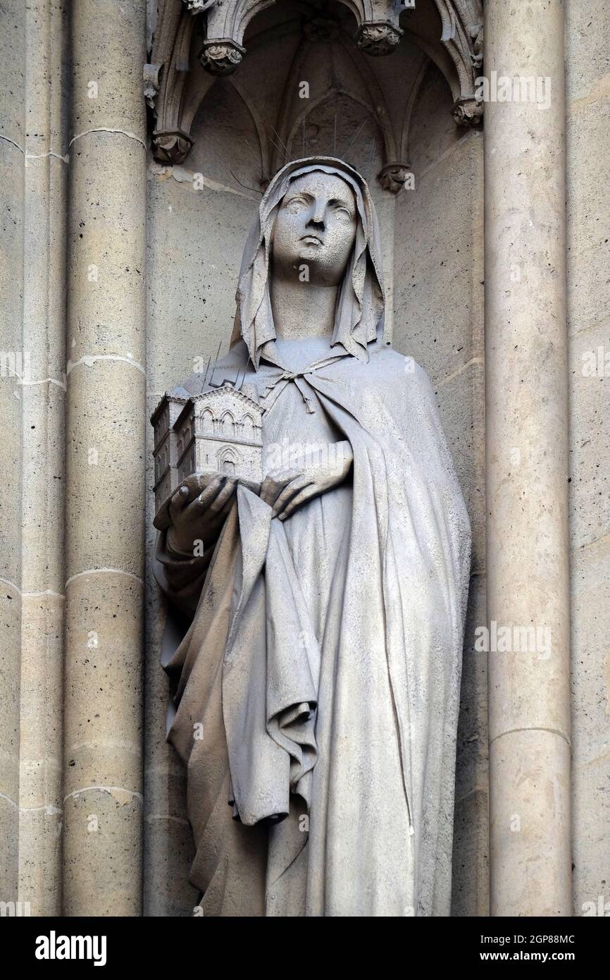 Statue of Saint on the portal of the Basilica of Saint Clotilde in ...