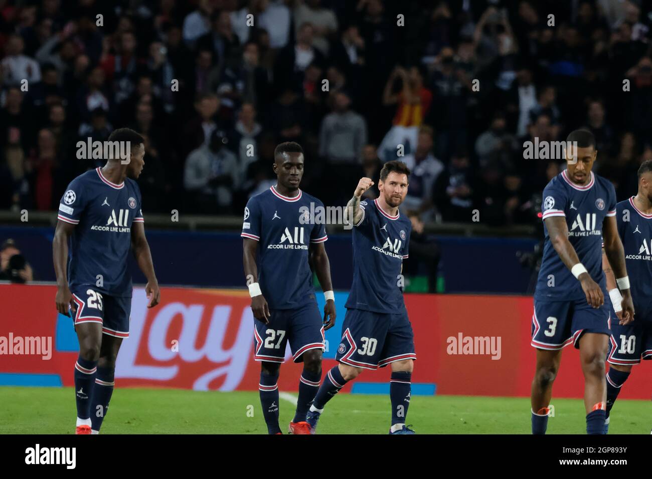 Paris, France. 28th Sep, 2021. Joy of PSG Forward LIONEL MESS after his ...