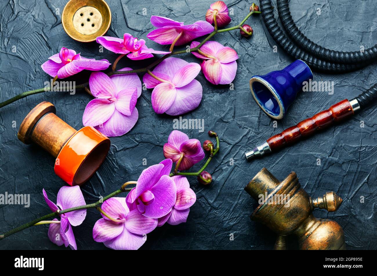 Delicious smoking shisha with hookah tobacco with orchid aroma Stock ...