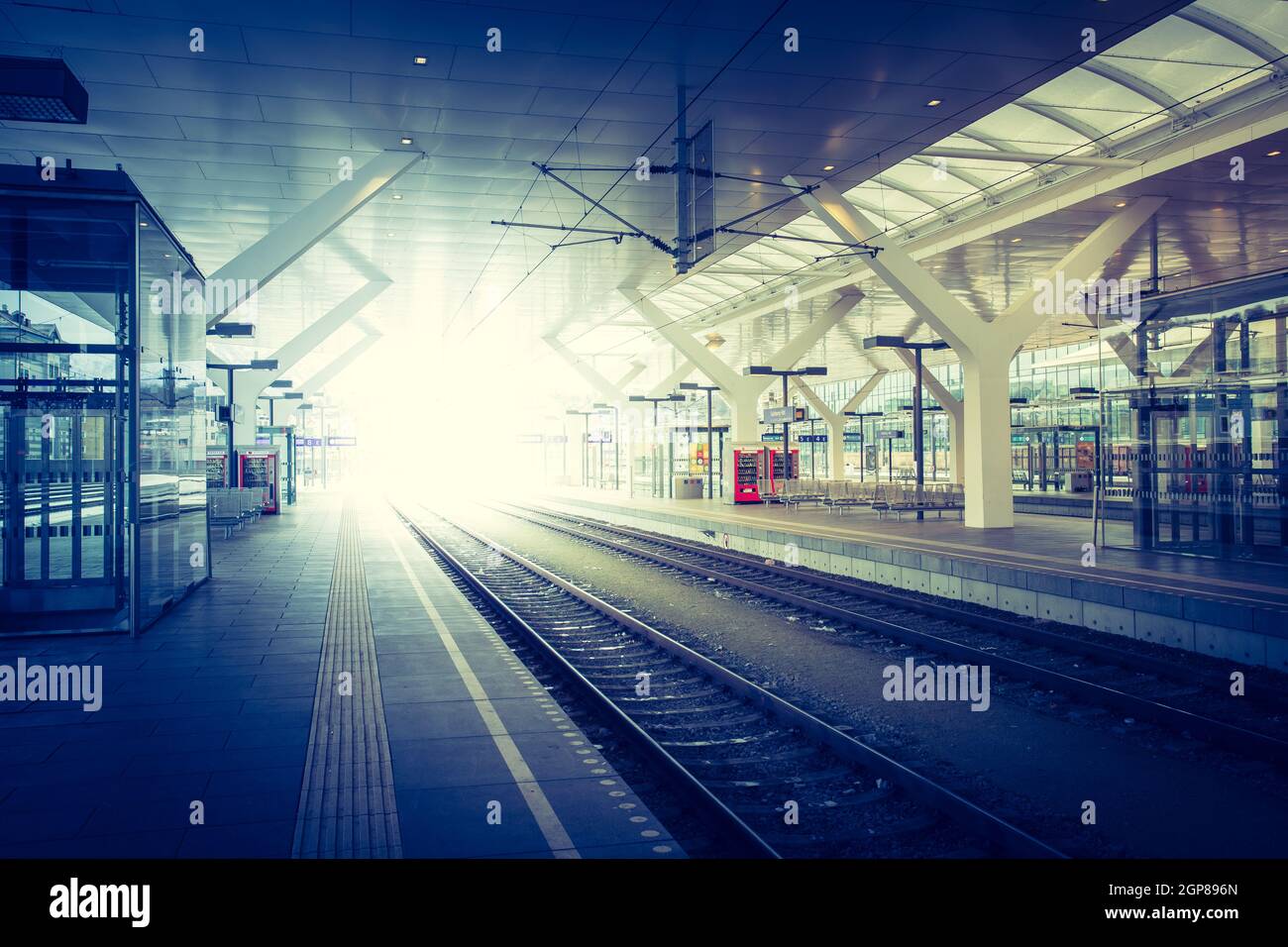Travelling scene on train station, rail platform or track Stock Photo ...