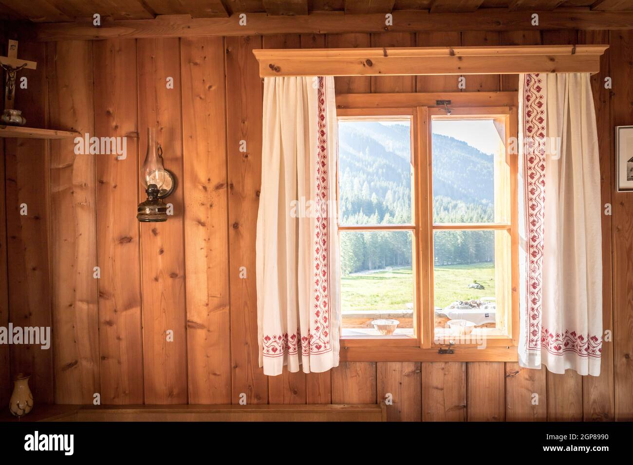 Inside of a rustic wooden hut or cabin, Austria Stock Photo - Alamy