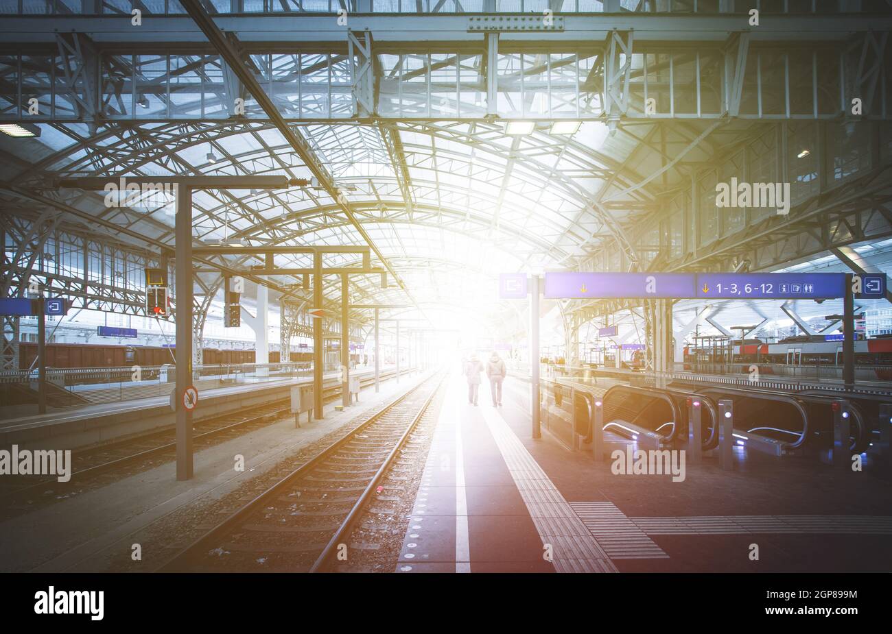 Travelling scene on train station, rail platform or track Stock Photo ...