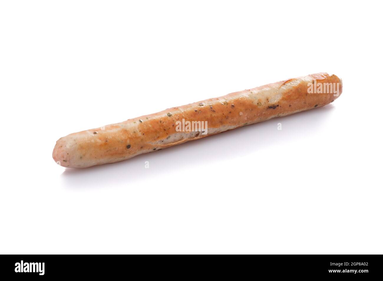 Roasted thuringian bratwurst fryed sausage white isolated close-up ...