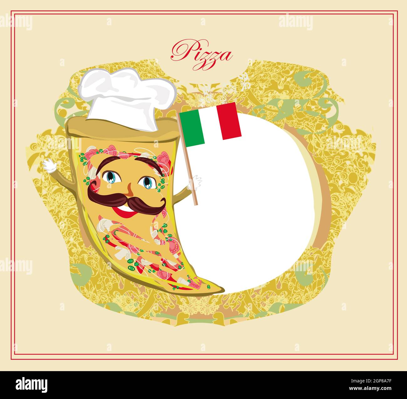 Cartoon pizza chef - decorative card Stock Photo - Alamy