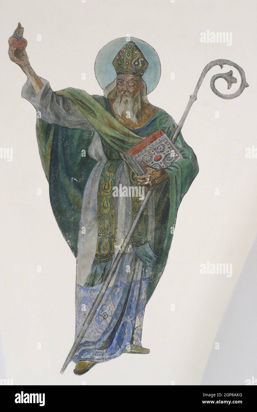 Saint Nicholas fresco at Holy Trinity Church in Krasic, Croatia Stock ...