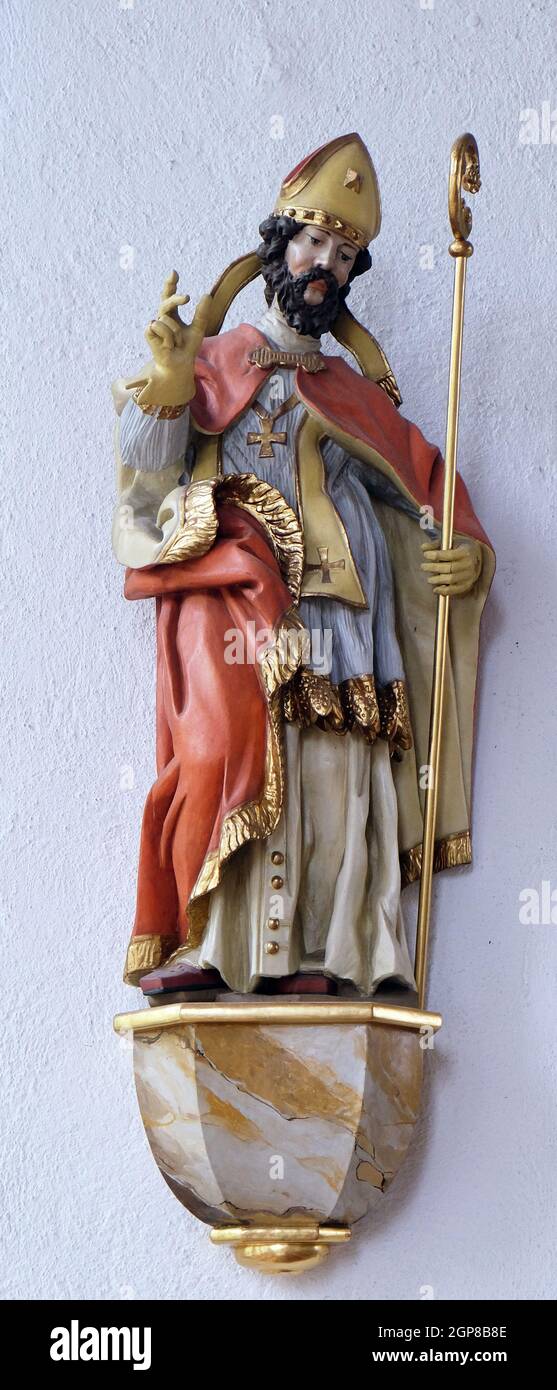 Statue of Saint in the Saint Lawrence church in Kleinostheim, Germany ...