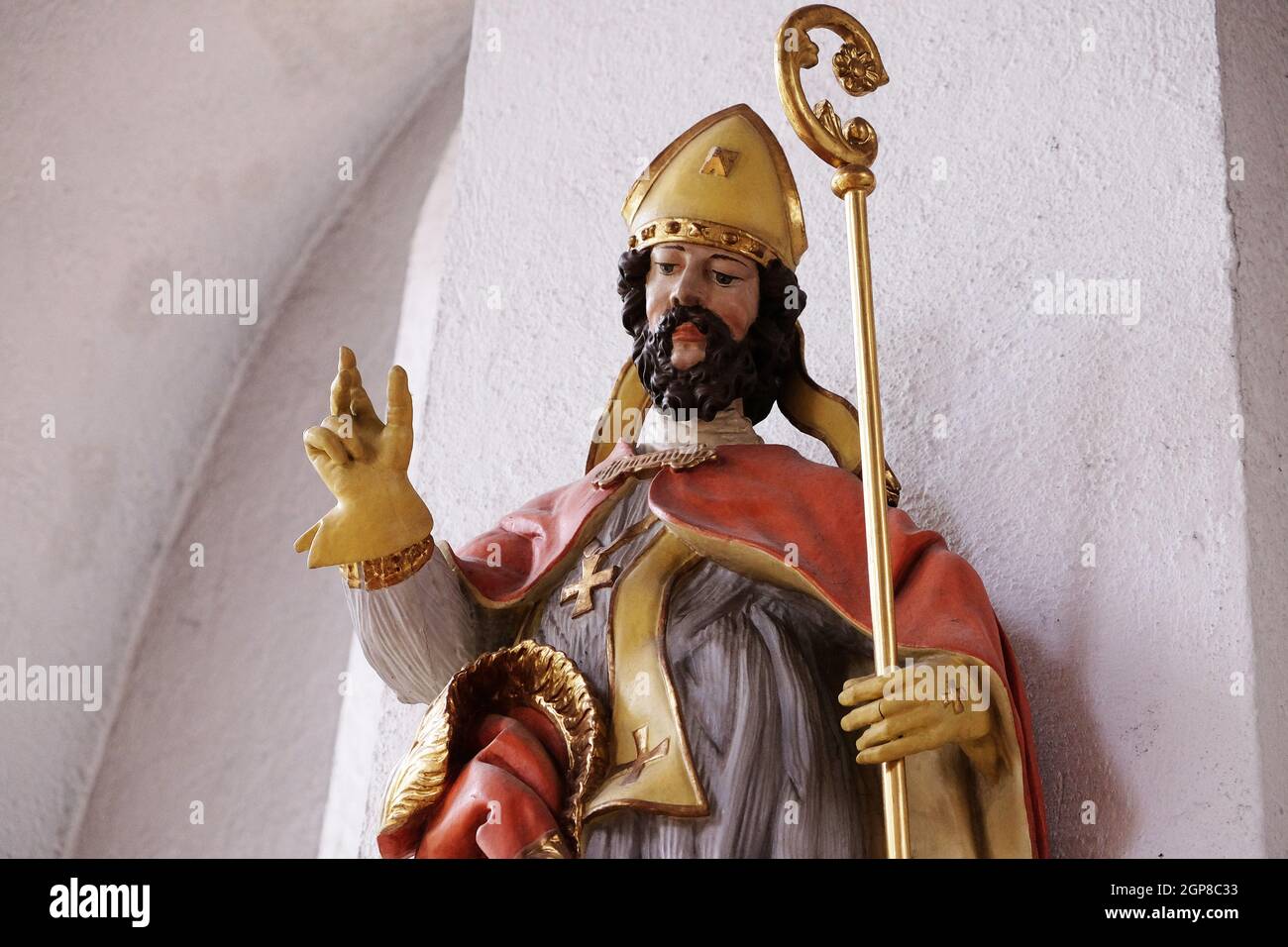 Statue of Saint in the Saint Lawrence church in Kleinostheim, Germany ...