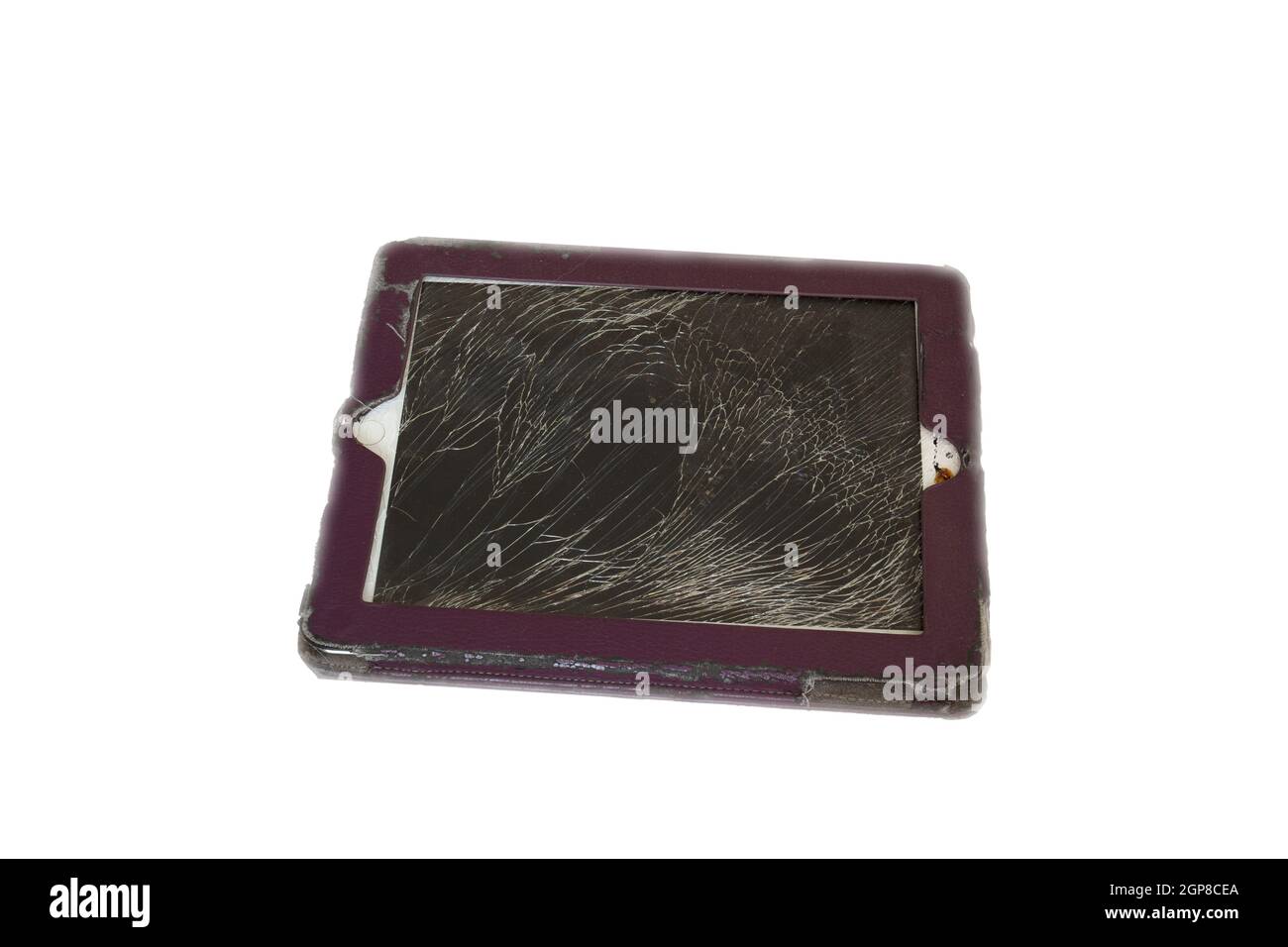 broken tablet screen isolated on a white background, smarphone ...