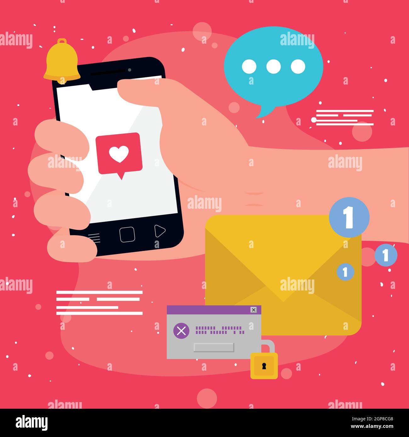 hand holding smartphone and envelope of messaging theme Stock Vector ...