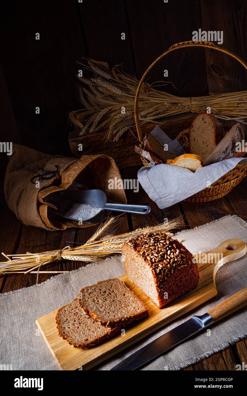 Moist wholemeal bread, crushed or ground whole grain Stock Photo - Alamy