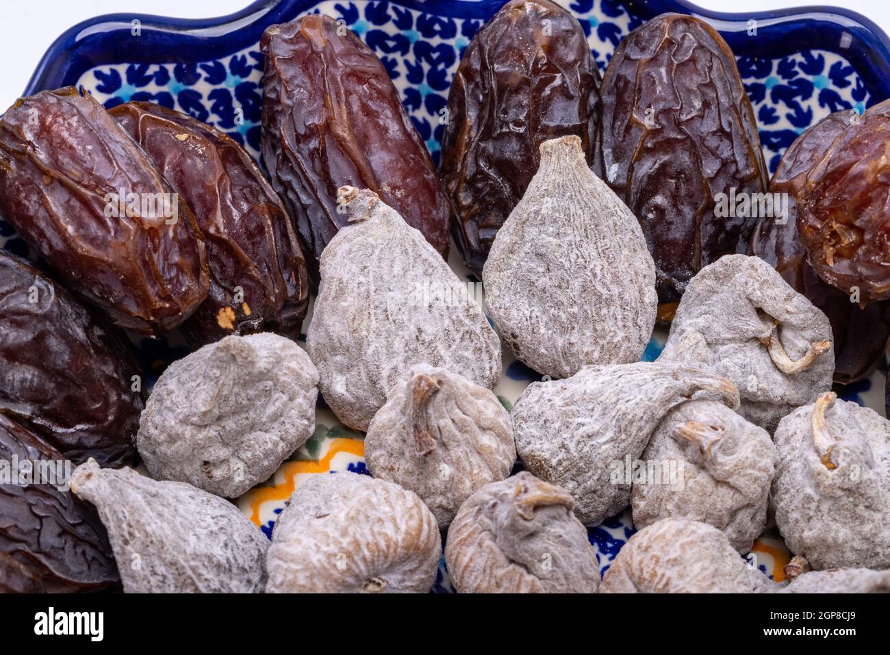 dried figs sprinkled with rice flour and medjoul jumbo dates Stock ...