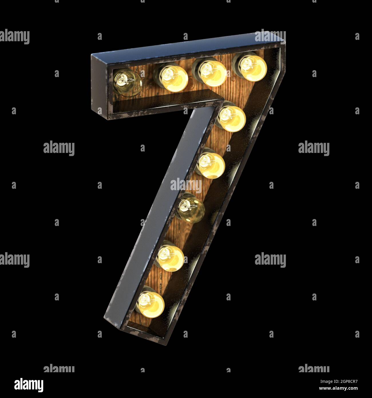 Light bulbs font Number 7 SEVEN 3D render illustration isolated on ...
