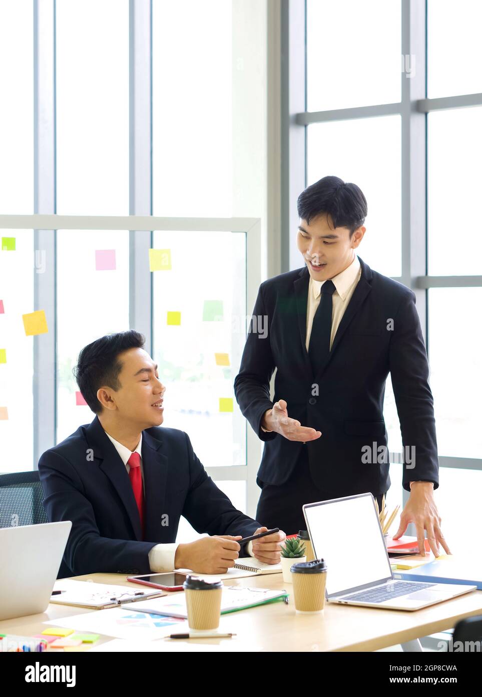 The new salesperson is rehearsing to present the product to the manager ...
