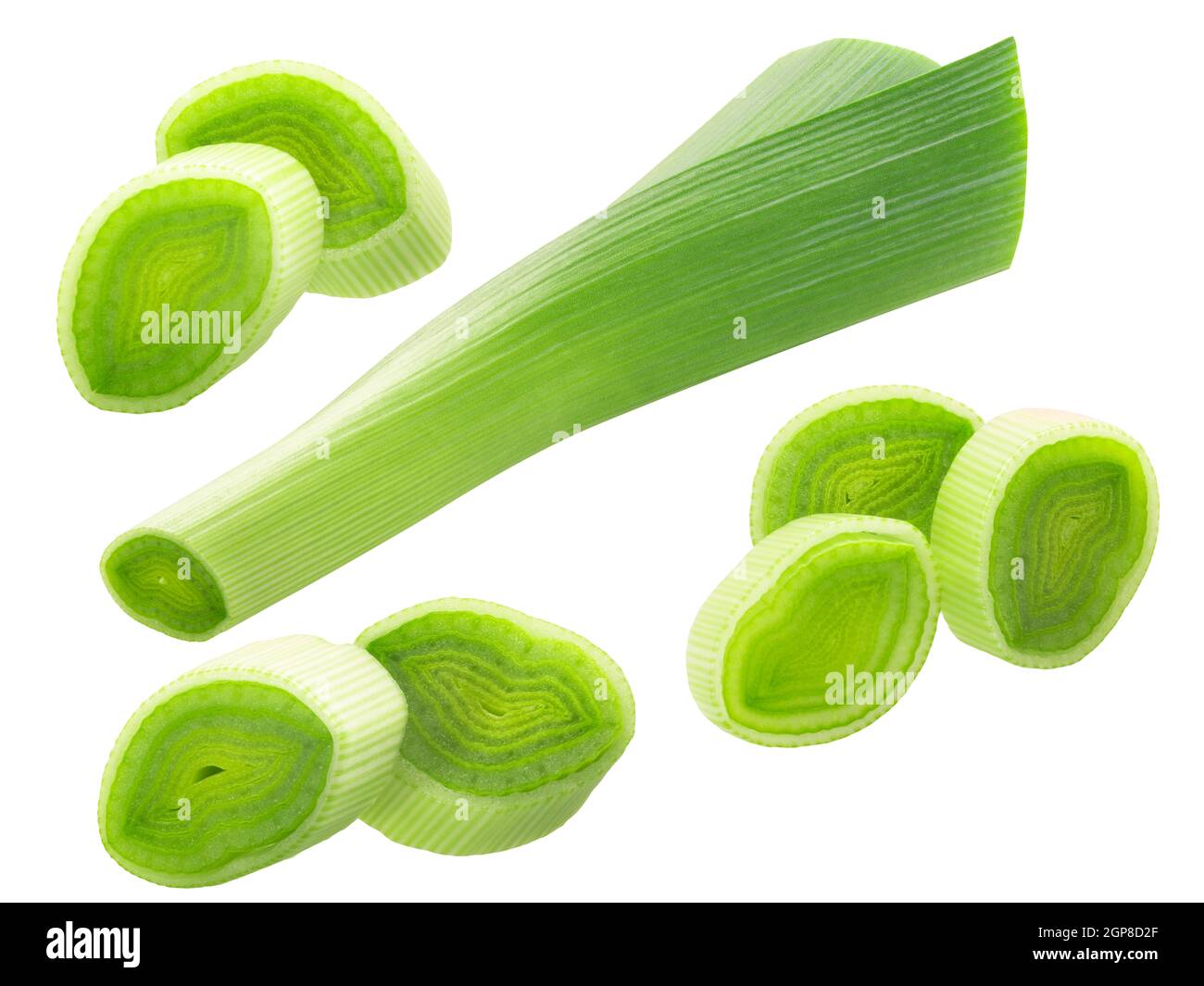 Leek, spring green onion ring slices isolated Stock Photo - Alamy
