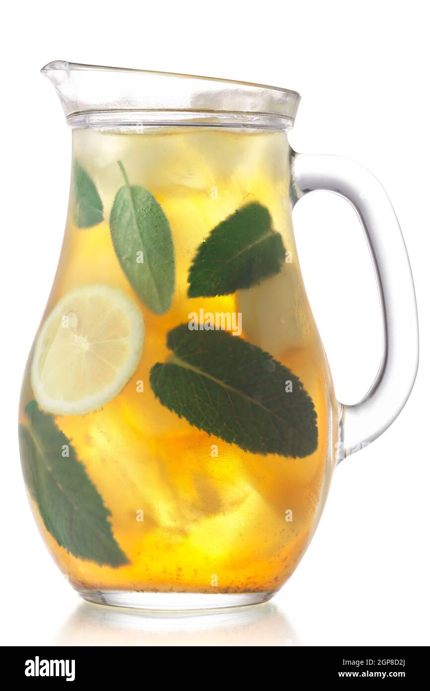Herbal sage mint lemon iced tea pitcher isolated Stock Photo - Alamy