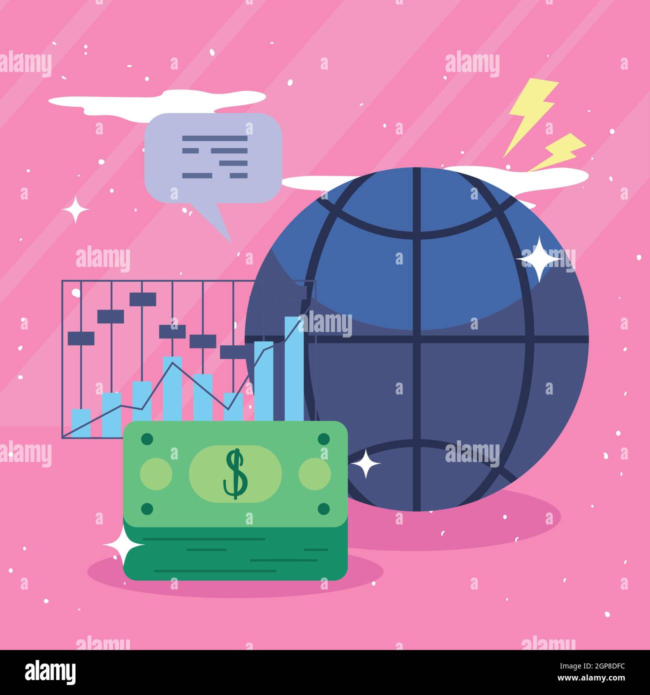 global sphere bars chart and bills of online financial theme Stock ...