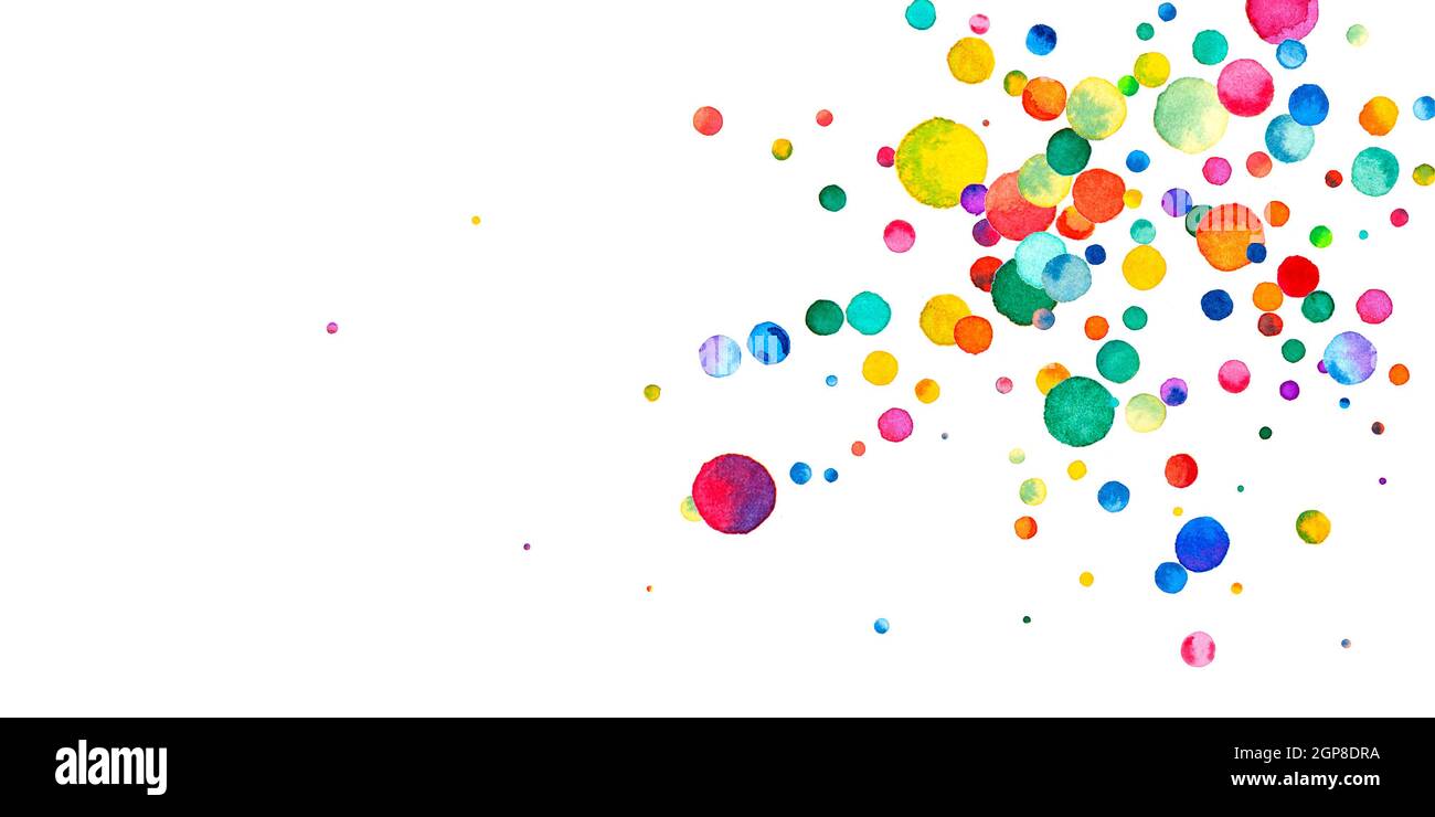 Watercolor confetti on white background. Alive rainbow colored dots ...