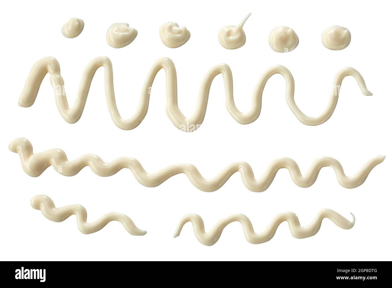 Decorative mayonnaise food styling elements with blobs and wavy lines ...