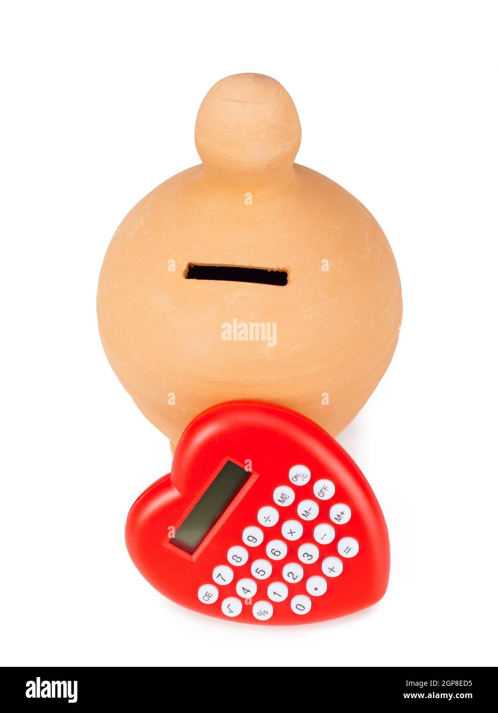 Calculator heart shaped and money box. Concept of calculation and ...