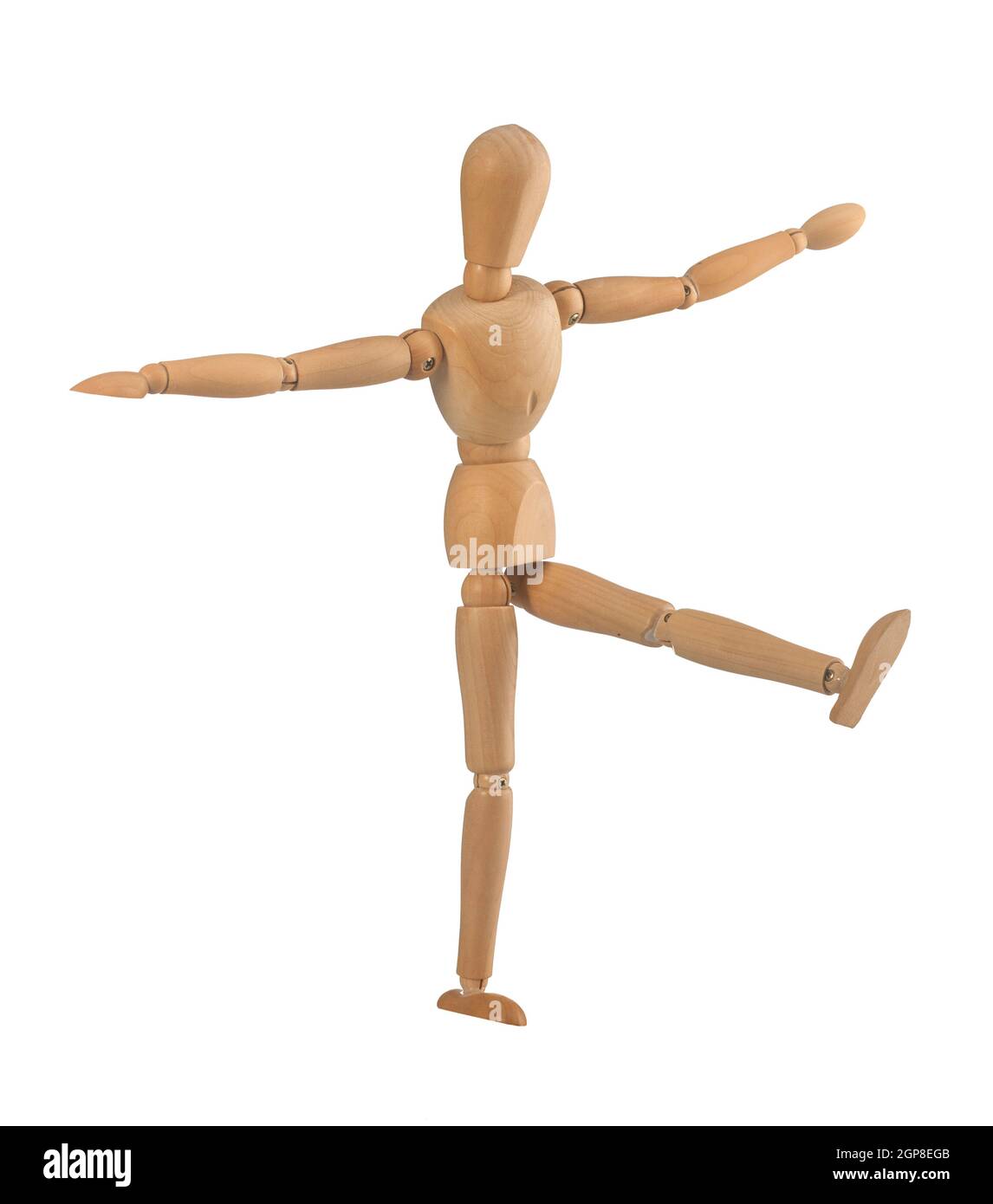 Wooden dummy in the balance on white background Stock Photo - Alamy