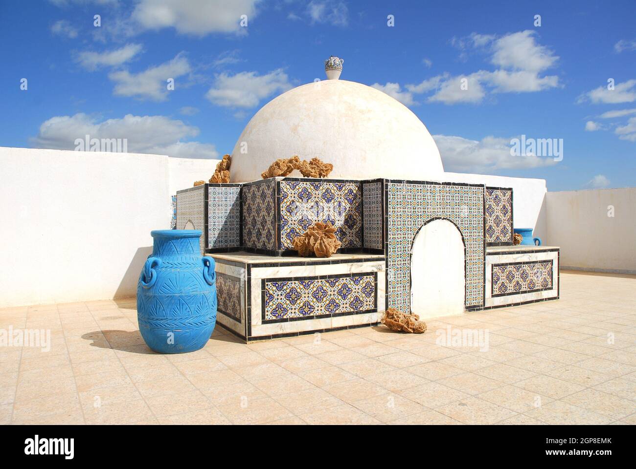 Roof top composition on old carpet shop in Tunisia horizontal Stock ...