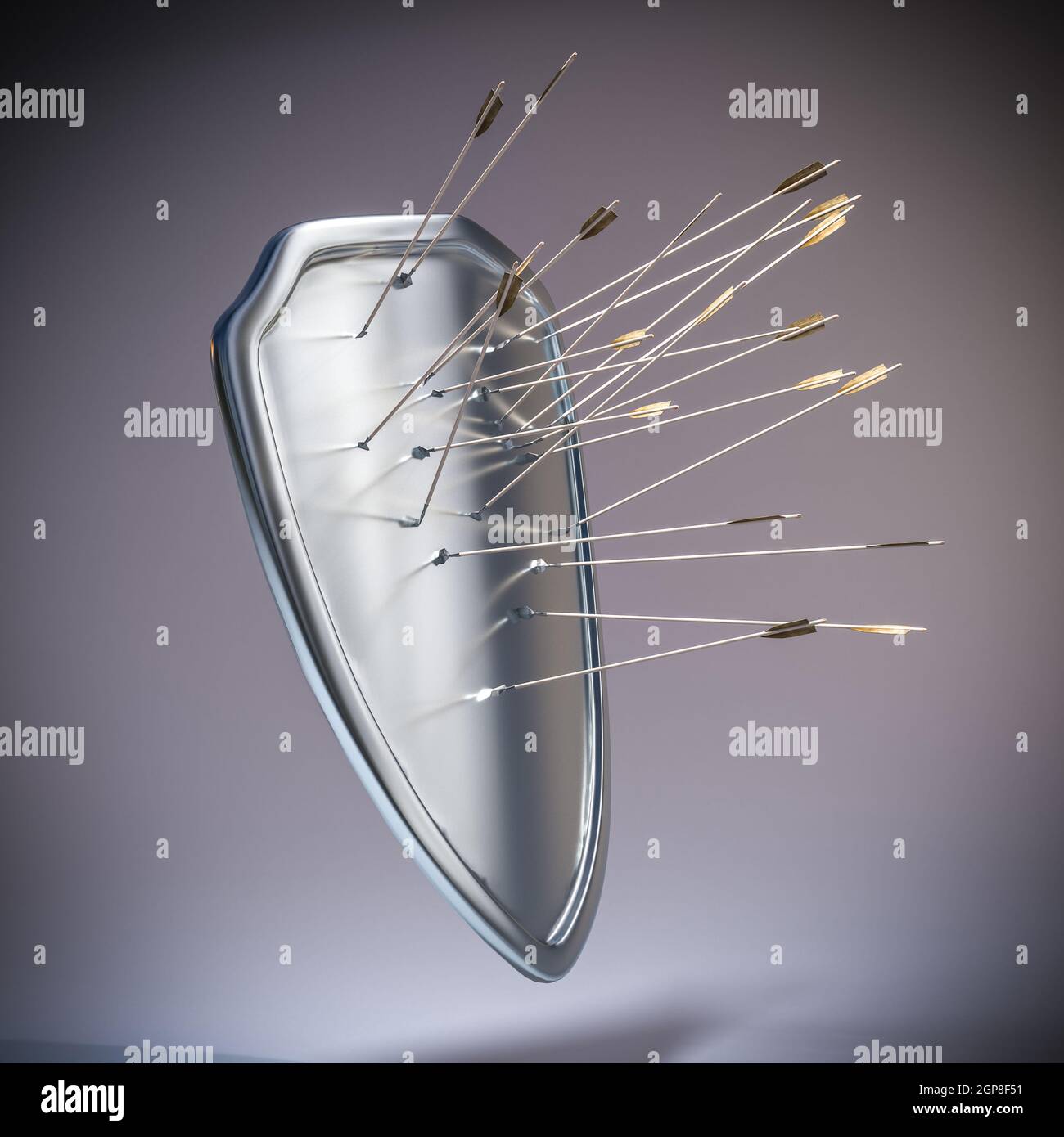 metal shield with embedded arrows. concept of protection and strength ...