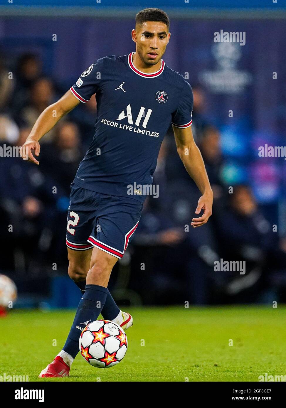 PARIS, FRANCE - SEPTEMBER 28: Achraf Hakimi of Paris Saint-Germain ...