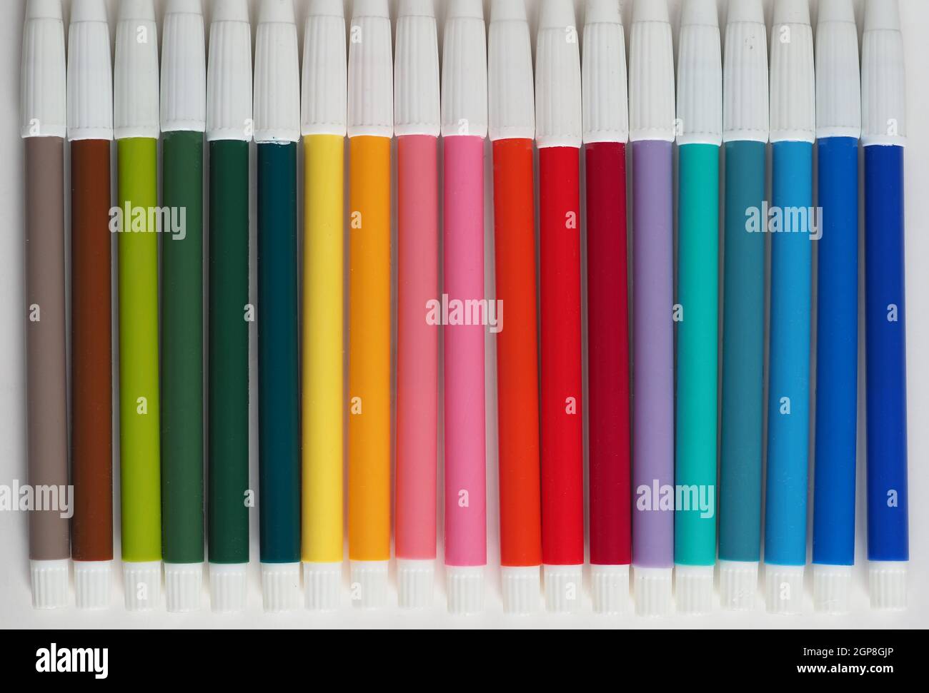 many colour felt tip pens on a table Stock Photo - Alamy