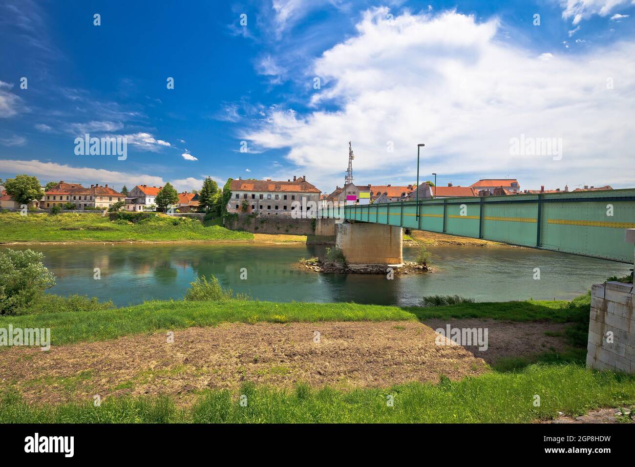 River Kupa and town of Karlovac waterfront and bridge view, central ...