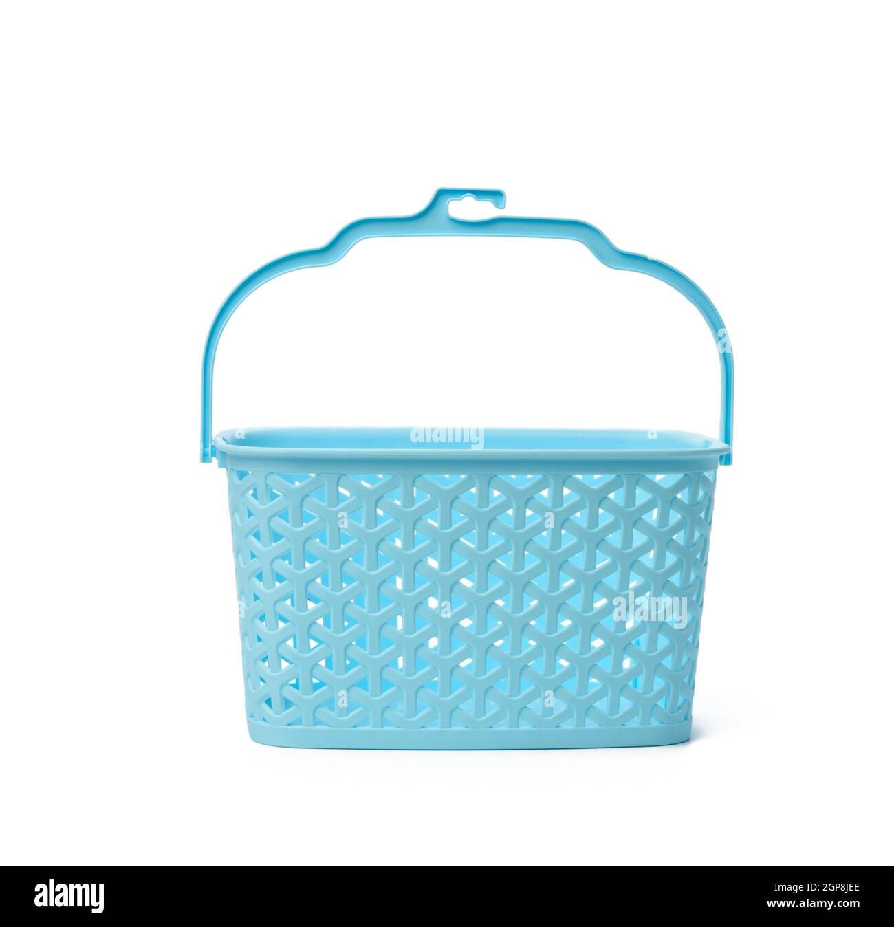 round blue laundry basket at home isolated on white background, close ...