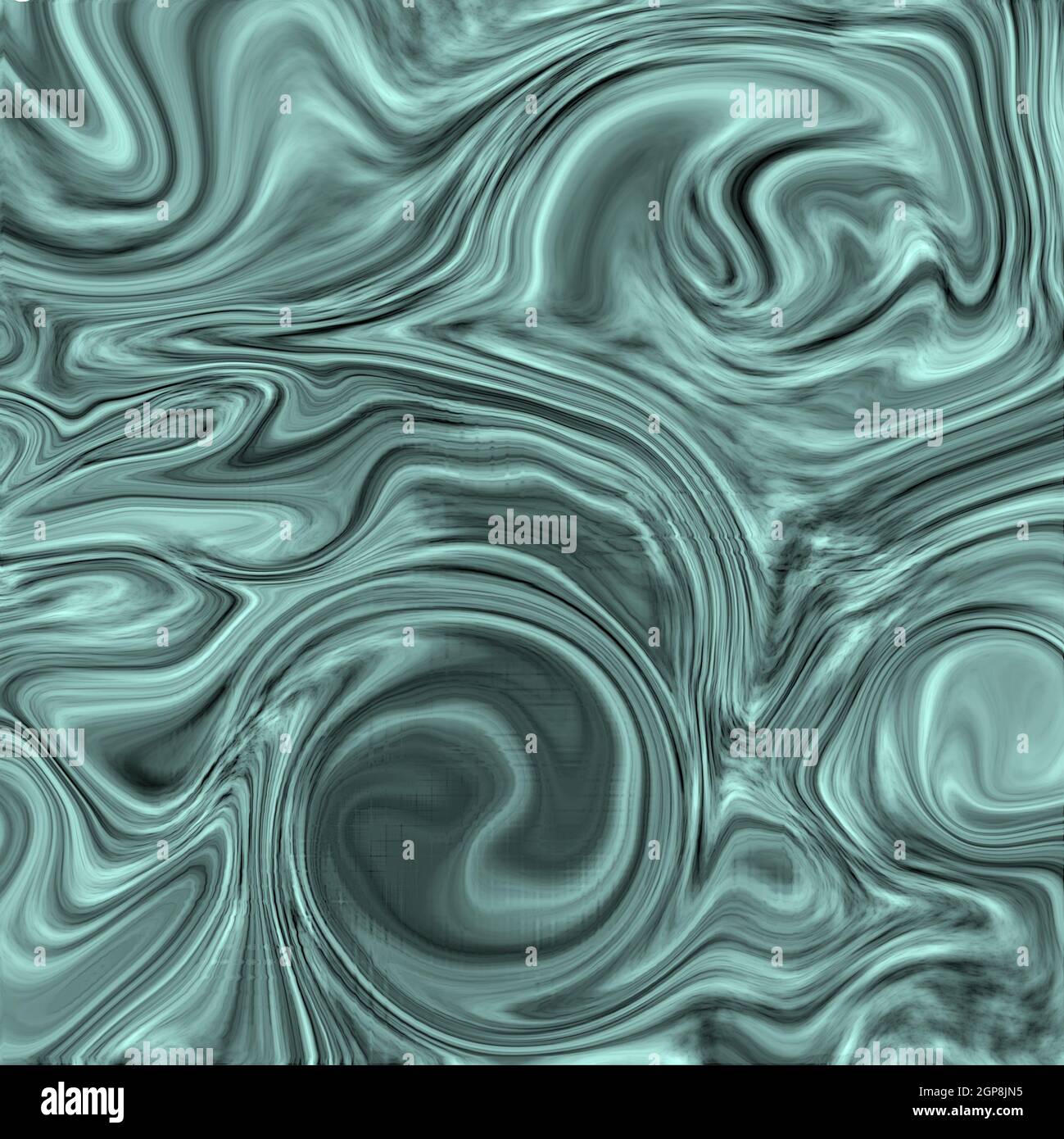 Silk abstract background in turquoise blue. Curved liquid sea waves ...