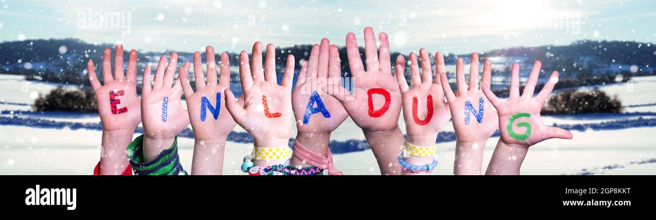 Children Hands Building Colorful German Word Einladung Means Invitation ...