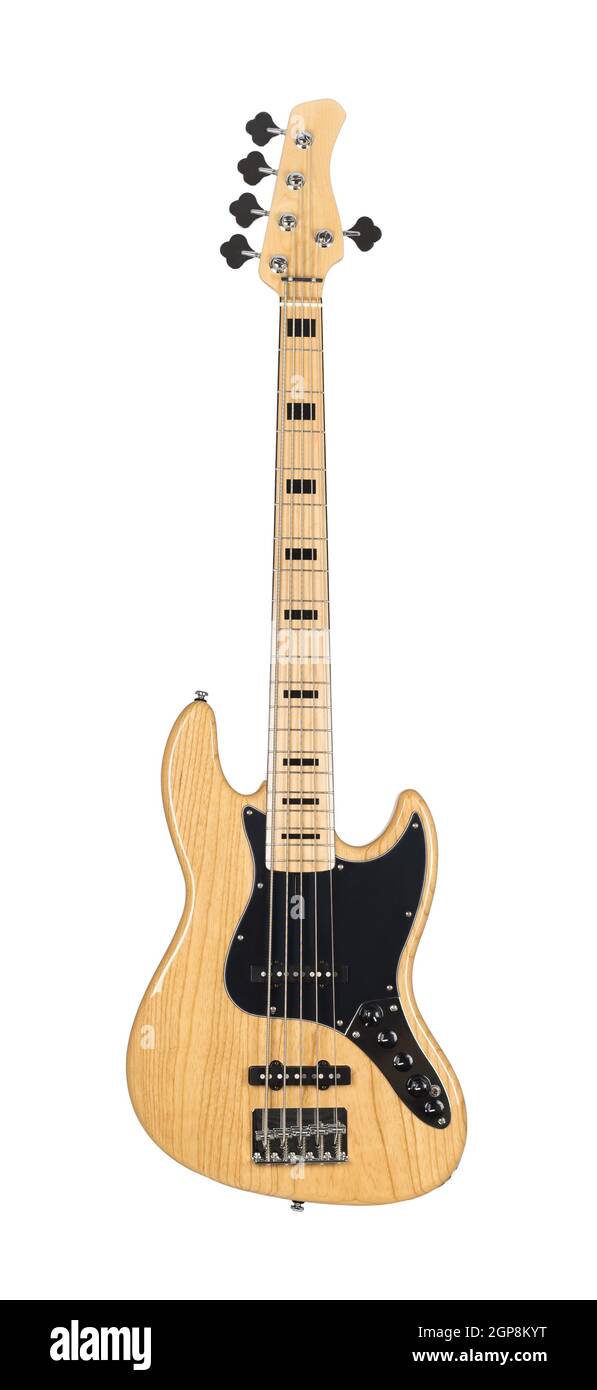 Wooden Electric Bass Guitar Isolated on White Background Stock Photo ...