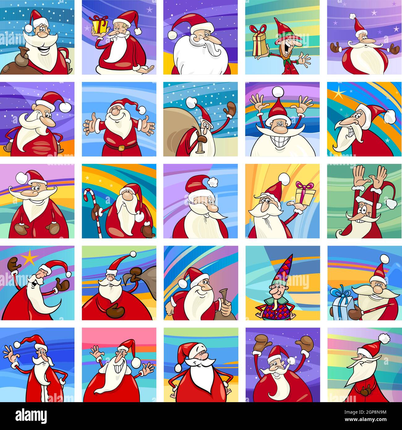 Cartoon illustration of Christmas holiday Santa Claus characters set ...