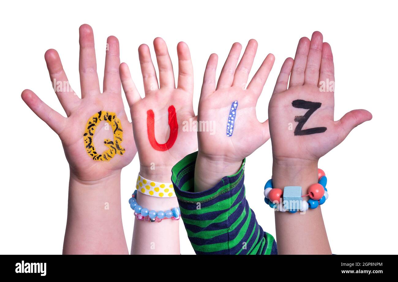 Children Hands Building Colorful English Word Quiz. White Isolated ...