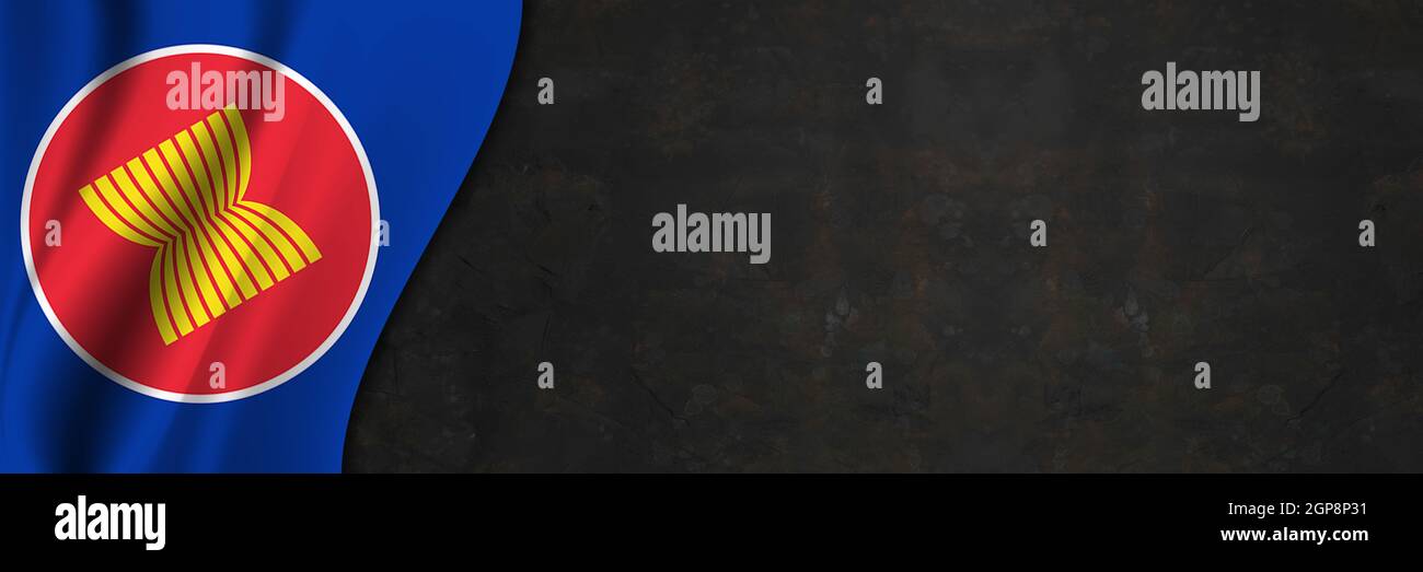 Association of Southeast Asian Nations flag on concrete wall. Banner ...