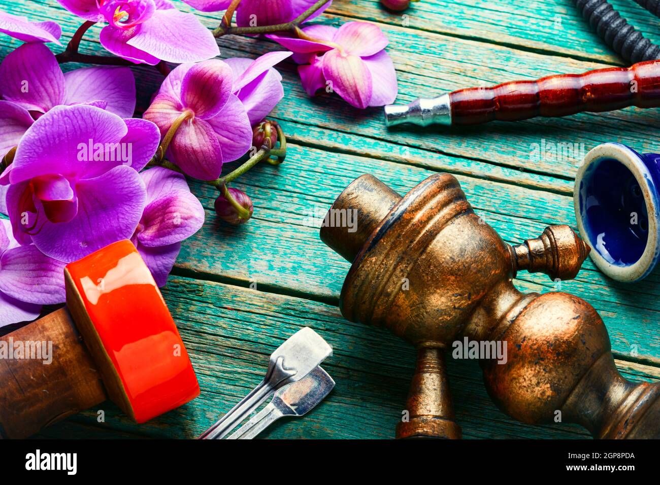 Delicious smoking shisha with hookah tobacco with orchid aroma Stock ...