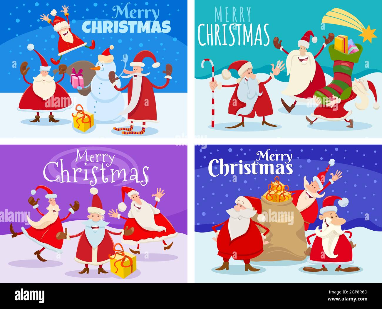 Cartoon illustration of Christmas design or greeting card set with ...