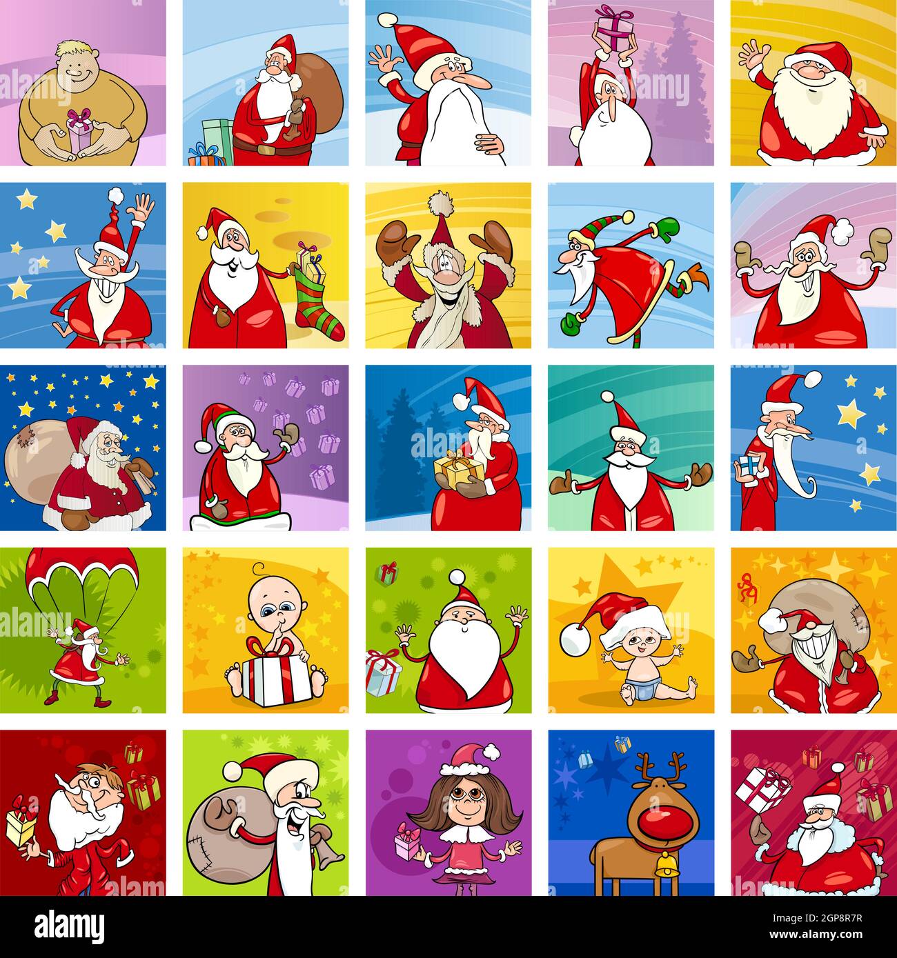 Cartoon illustration of Santa Claus characters on Christmas time Stock ...