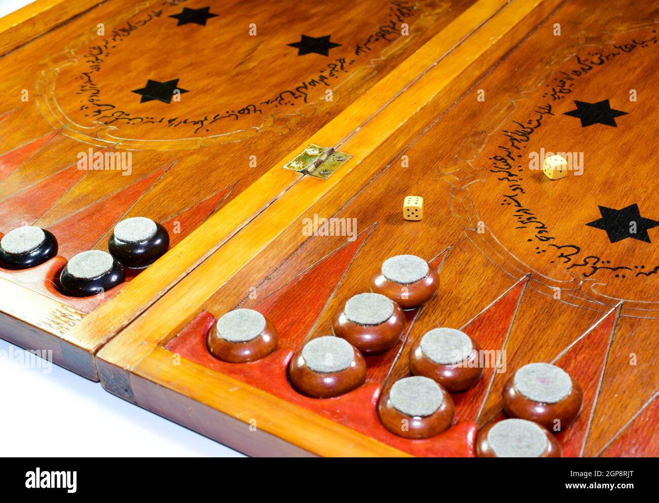Backgammon. Board game with dice. Backgammon handmade Stock Photo - Alamy