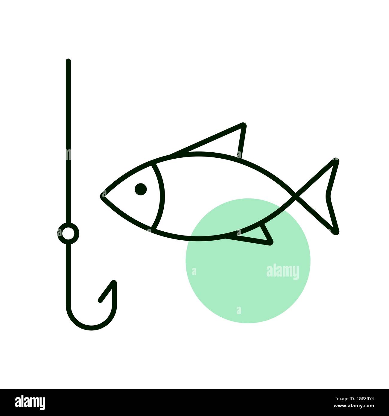 Fishing hook with fish vector icon. Camping and Hiking sign. Graph ...