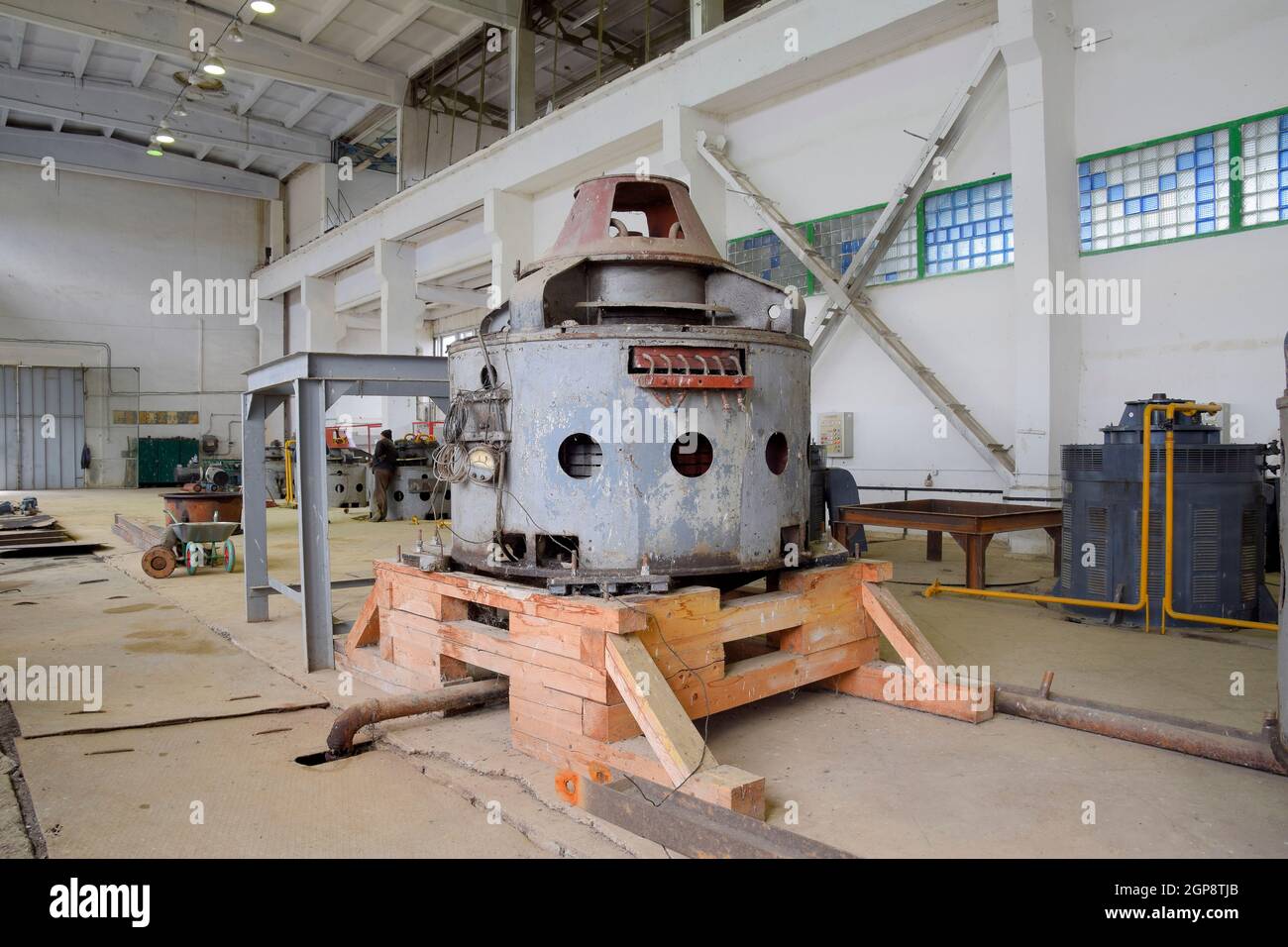 Engines of water pumps at a water pumping station. Pumping irrigation ...