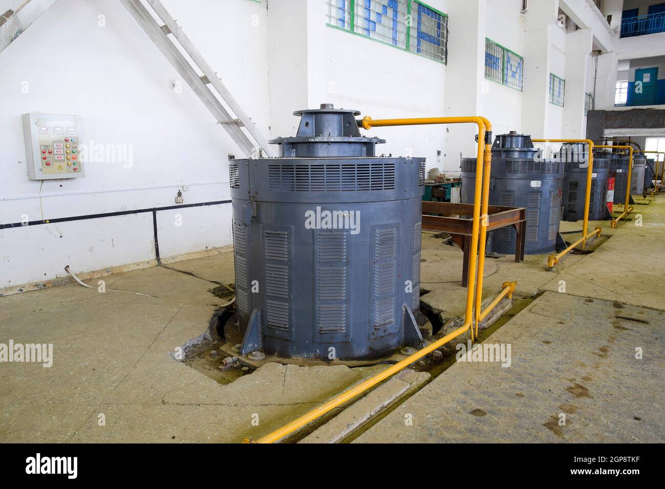 Engines of water pumps at a water pumping station. Pumping irrigation ...