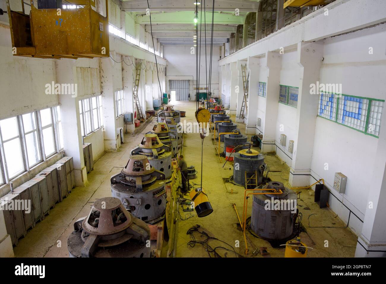 Engines of water pumps at a water pumping station. Pumping irrigation ...